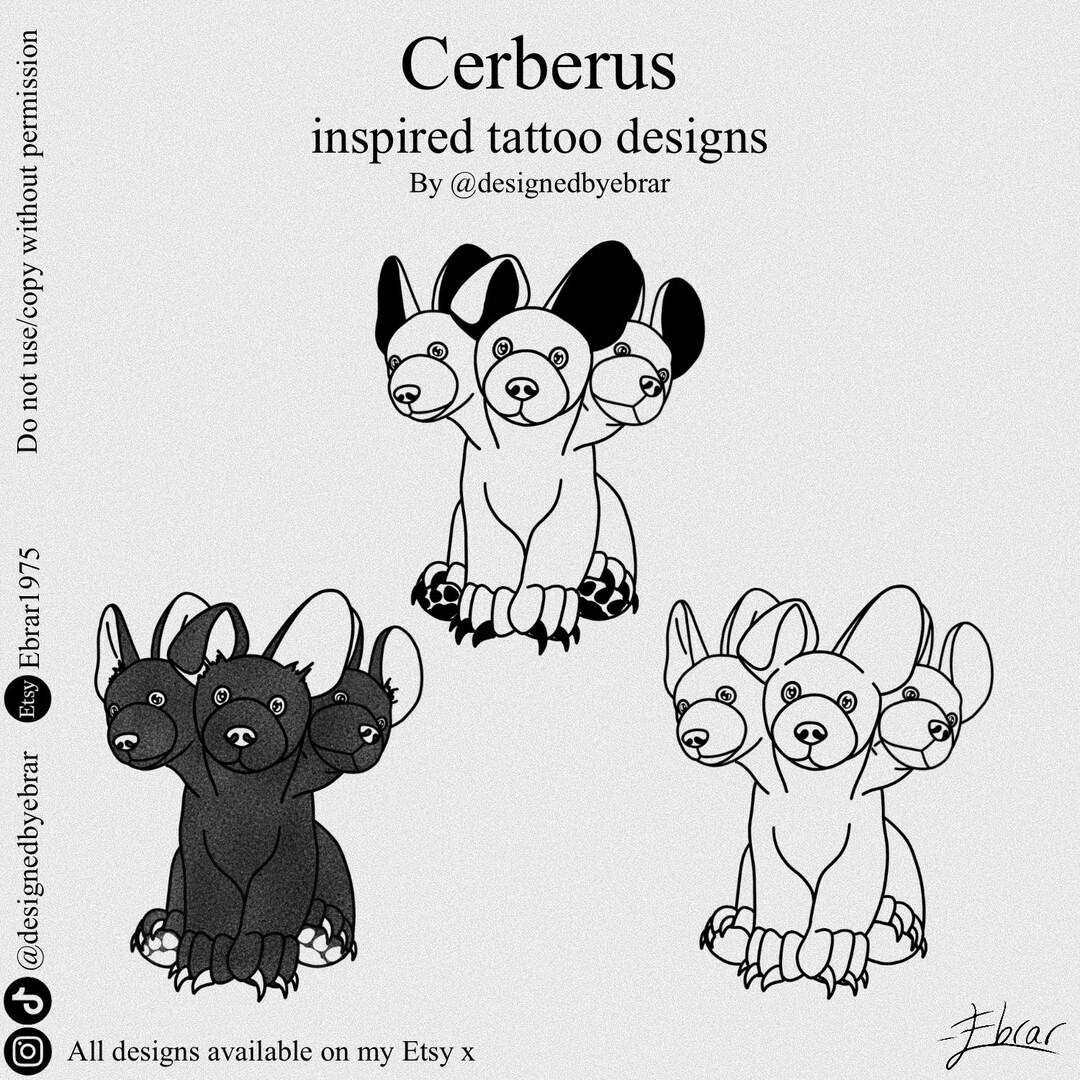Cerberus Plushie Kérberos the Hound of Hades Digital Tattoo Design ...