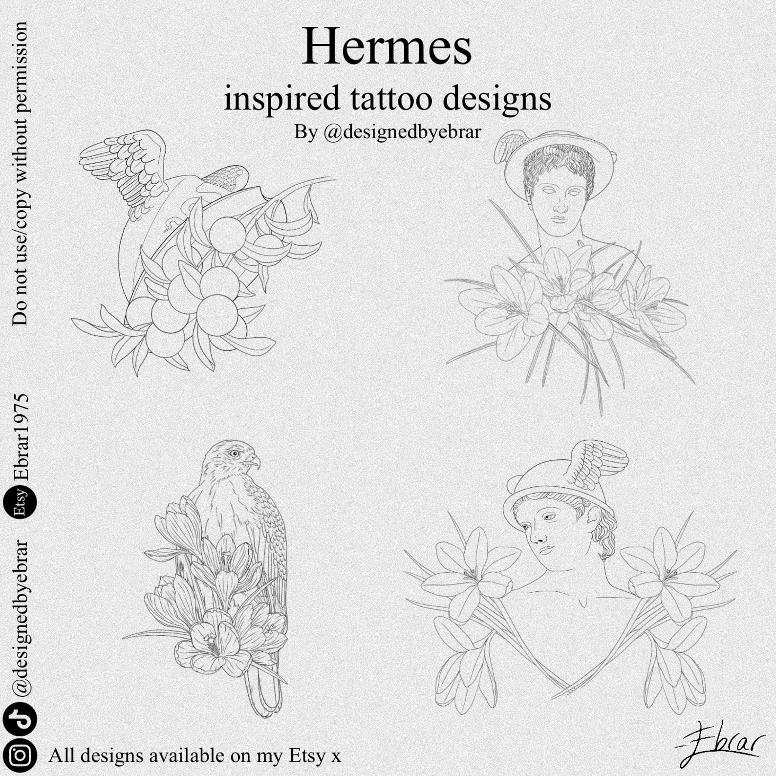 Hermes Petasos Winged Helmet Strawberry Tree Digital Tattoo Design ...