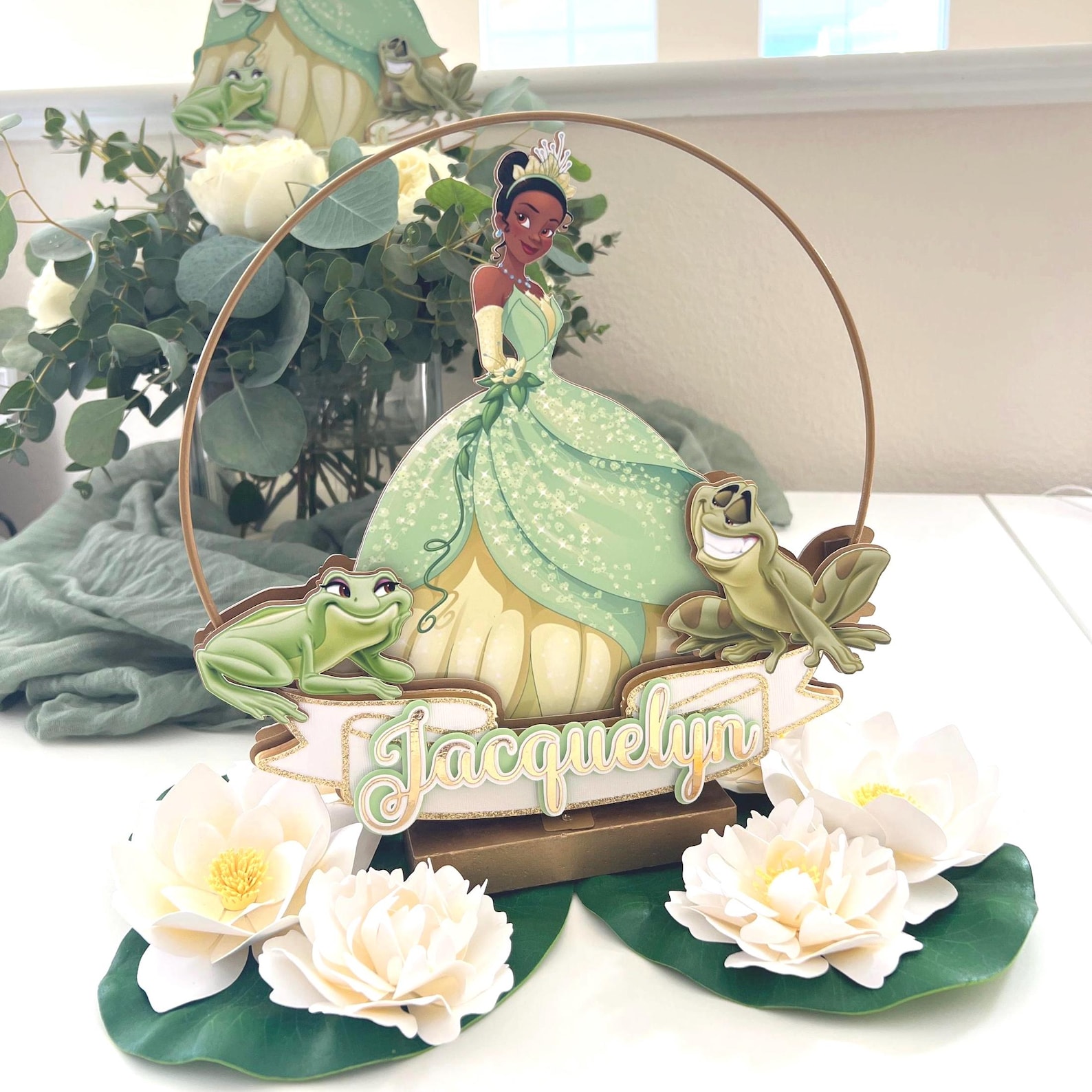 Princess Tiana Centerpiece, Gold Ring, Paper Flowers, Lily Pad Base - Etsy