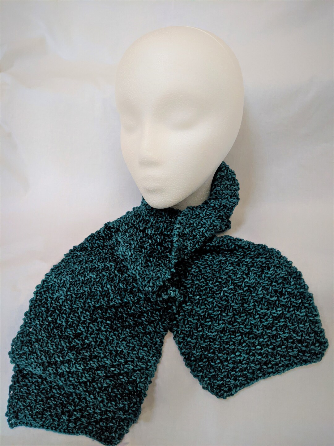 Hand Knitted, Reversible Teal Green Merino Wool Blend Scarf - Etsy