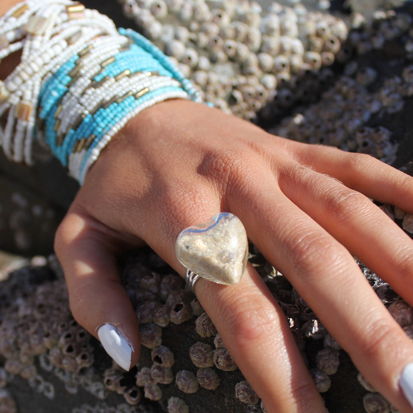 Heart Shape Dune Sand Ring, Turquoise Sand Ring, Coastal Jewelry, 925 ...