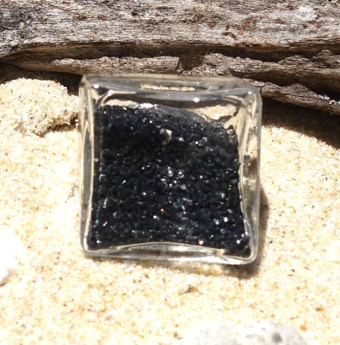 Black Sand Cube Ring, Geometric Sand Ring, Coastal Jewelry, 925 Silver ...