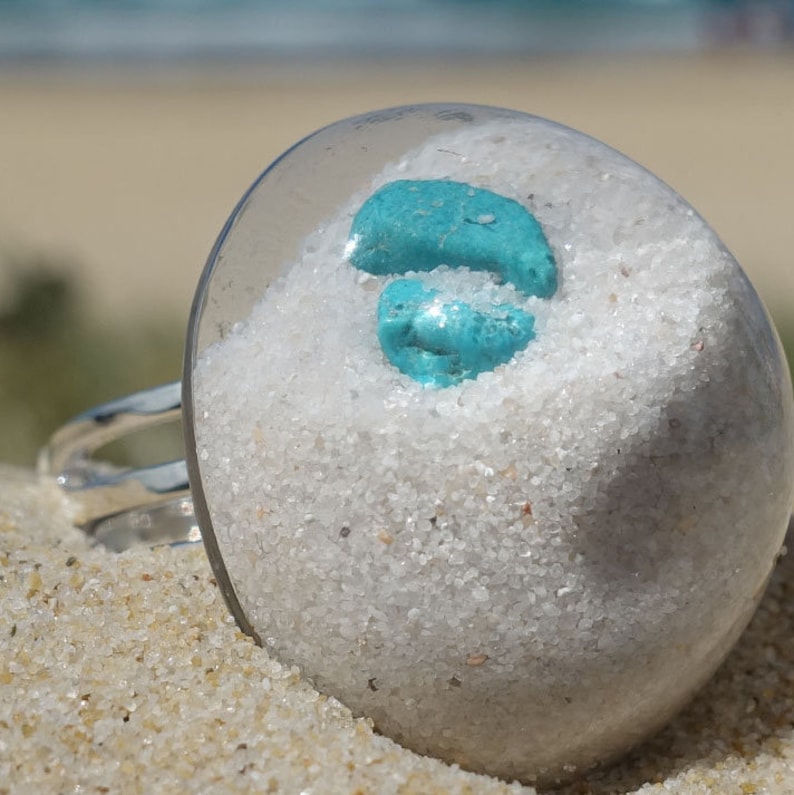 Sand Dune Dome Ring, Turquoise Sand Ring, Coastal Jewelry, 925 Silver ...