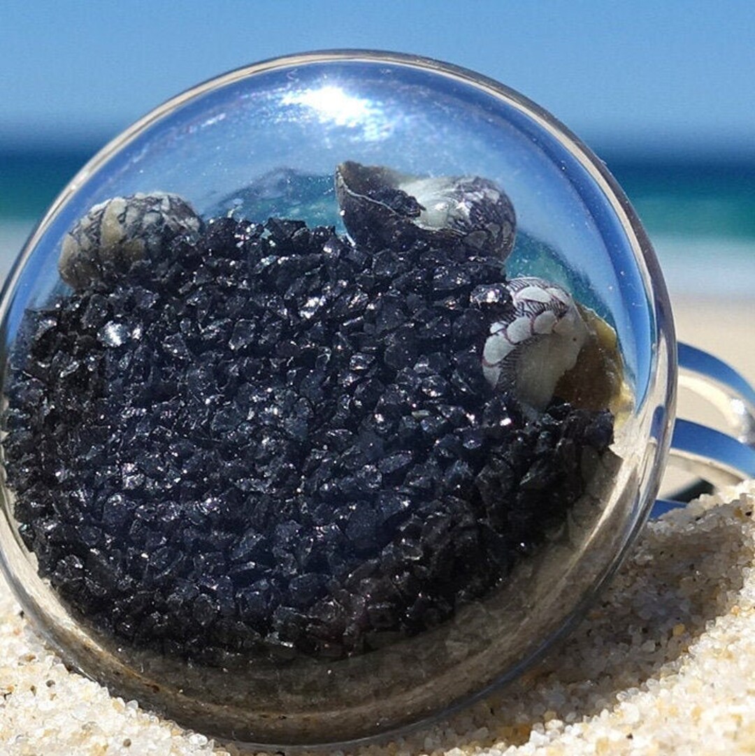 Black Sand Ring, Moving Sand Jewellery, Women’s Beach Ring, Boho Chic ...