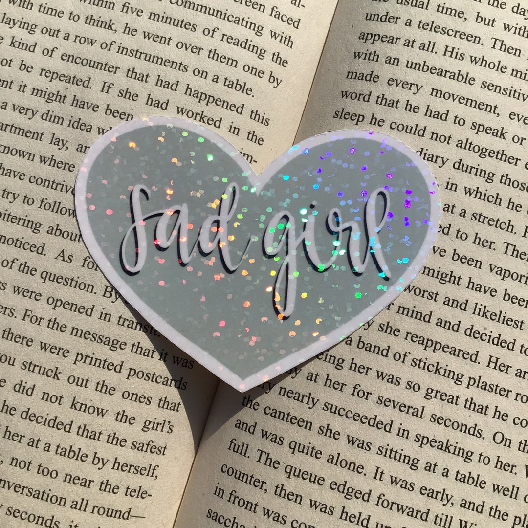Sad Girl Heart Sticker, Laminated Sticker, Laptop Sticker, Glitter ...