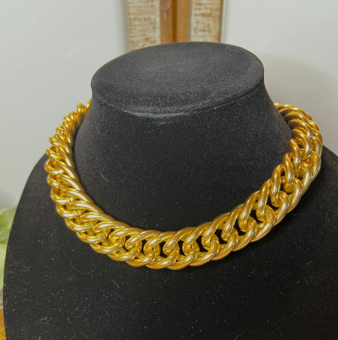 Vintage Anne Klein Chunky Curb Chain Goldtone Choker/statement Necklace ...