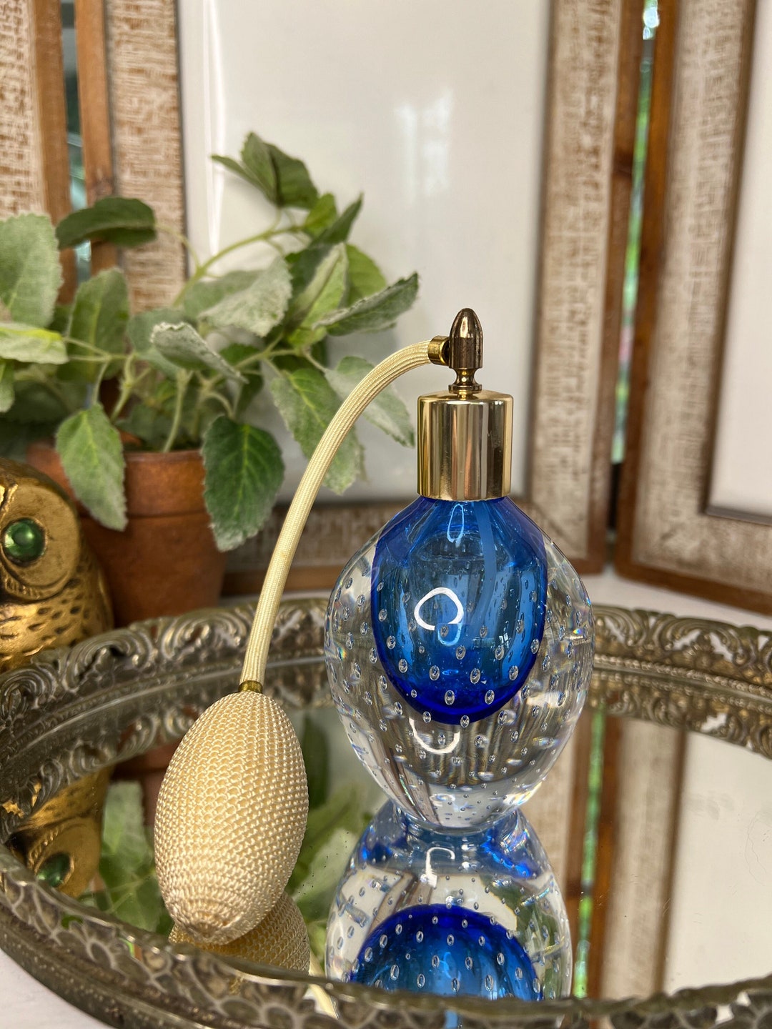 Vintage Pairpoint Glass Co Perfume Bottle/atomizer/colbolt Blue/art ...