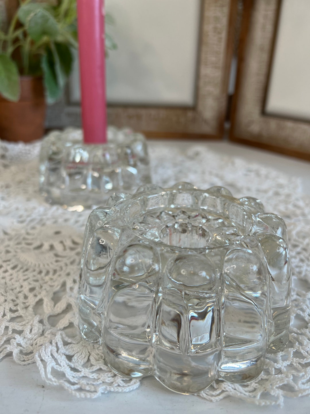 Vintage Clear Glass Taper Candle Holders Set of 2/heavy Glass Bundt Pan ...