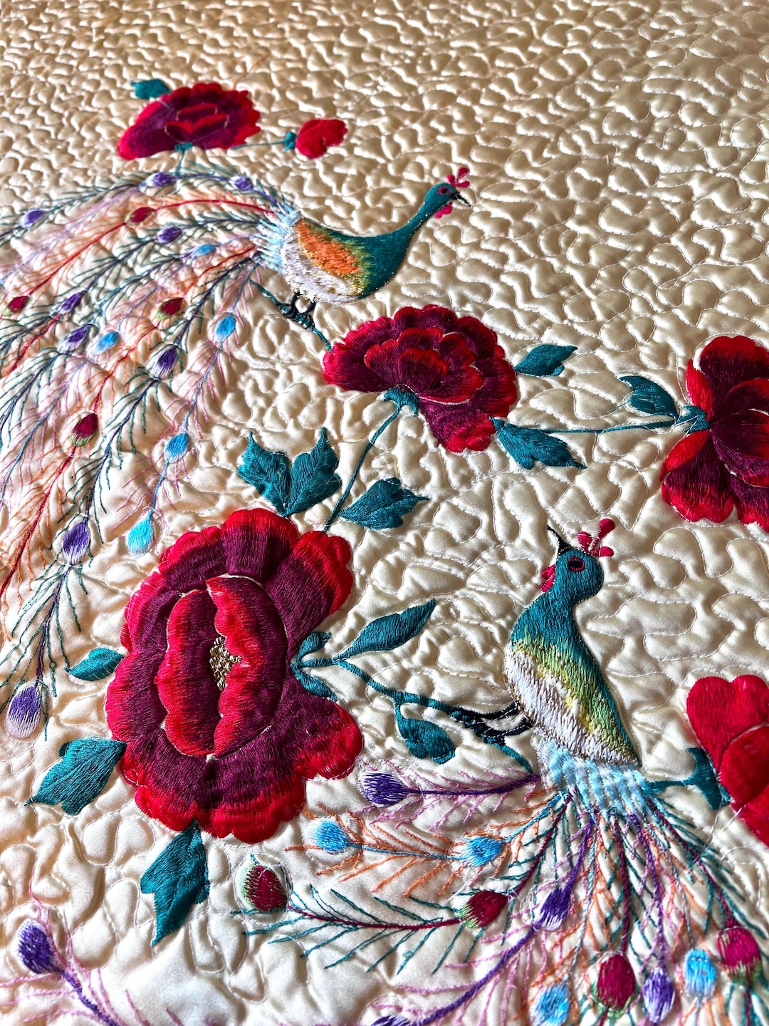 Vintage/antique 1950s Boudoir Satin Bedspread Appliqued/embroidered ...
