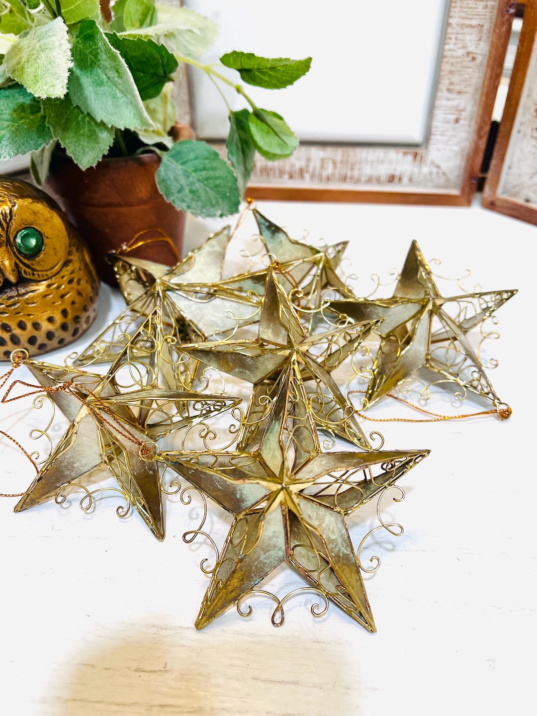 Vintage Capiz Shell Christmas Star 3 Dimensional Hanging Ornaments/set ...