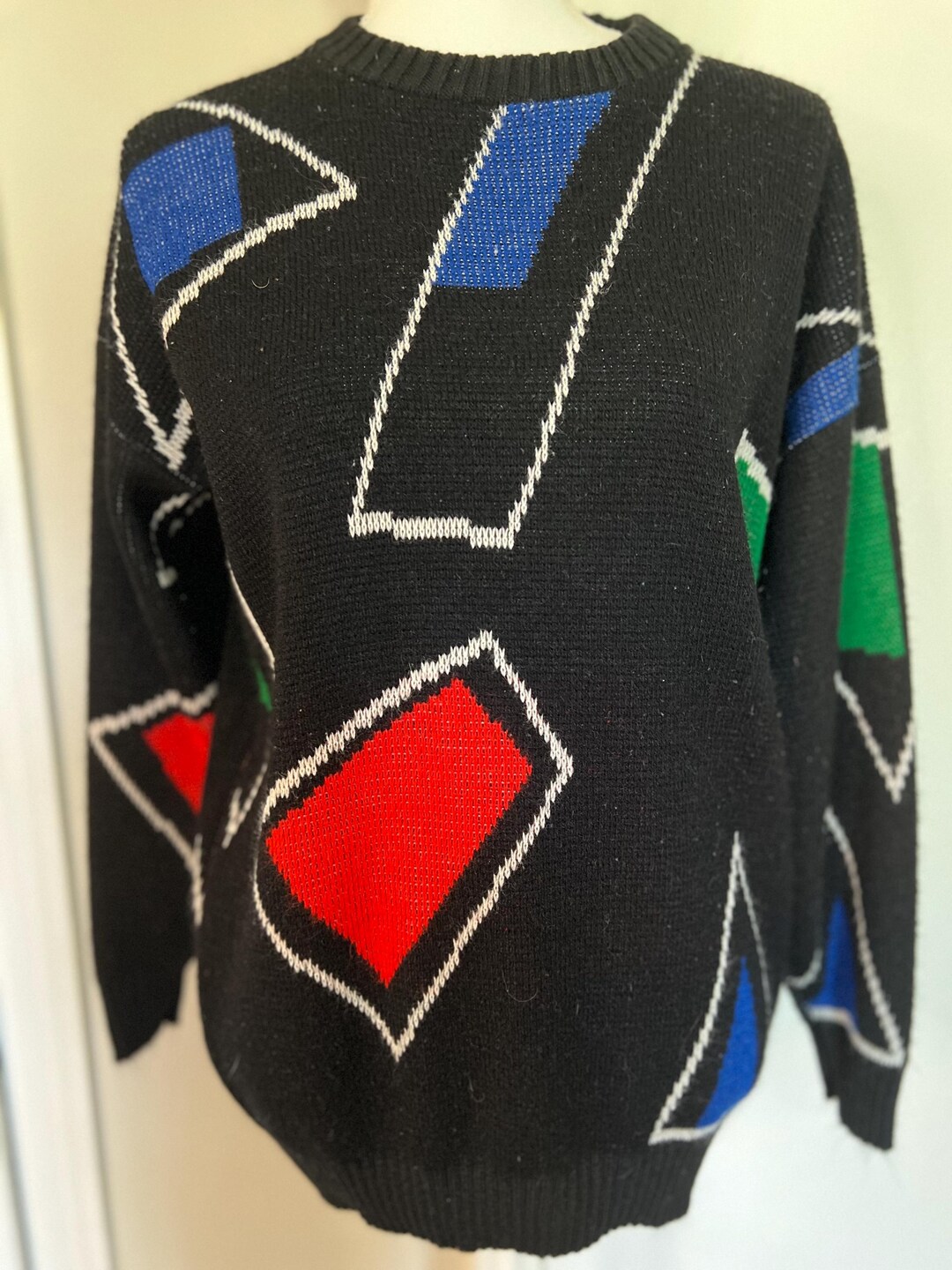 Oversized 1980's Vintage Sweater Abstract Geometric Color Block Pattern ...