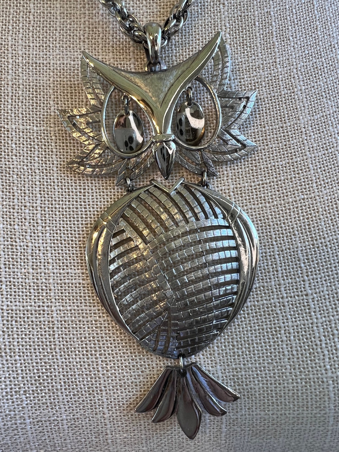 Vintage Designer Signed ALAN Articulated Silvertone Owl Pendant ...