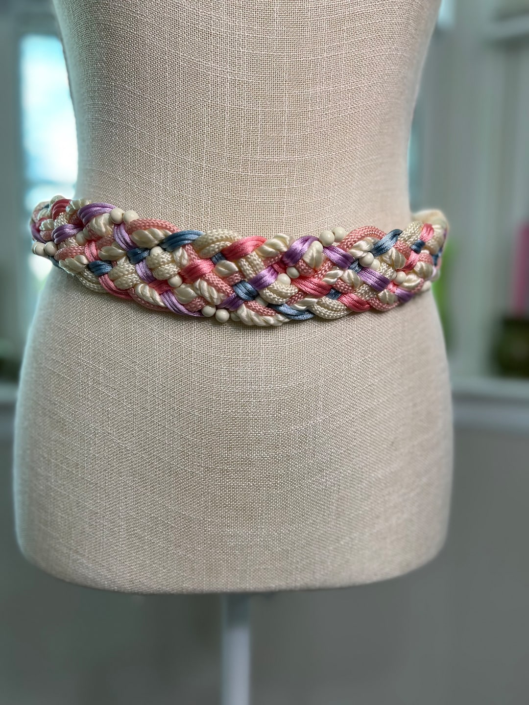 Vintage Braided Woven Cord and Ribbon Belt/1980's/pink Purple Blue and ...