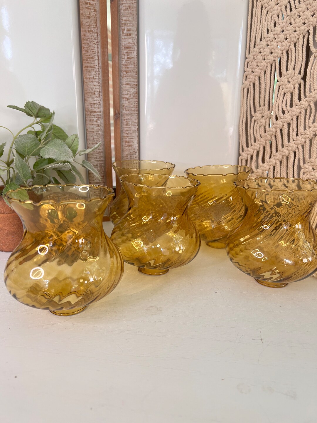 Vintage Amber Glass Chandelier Cup Shades/sconce - Etsy