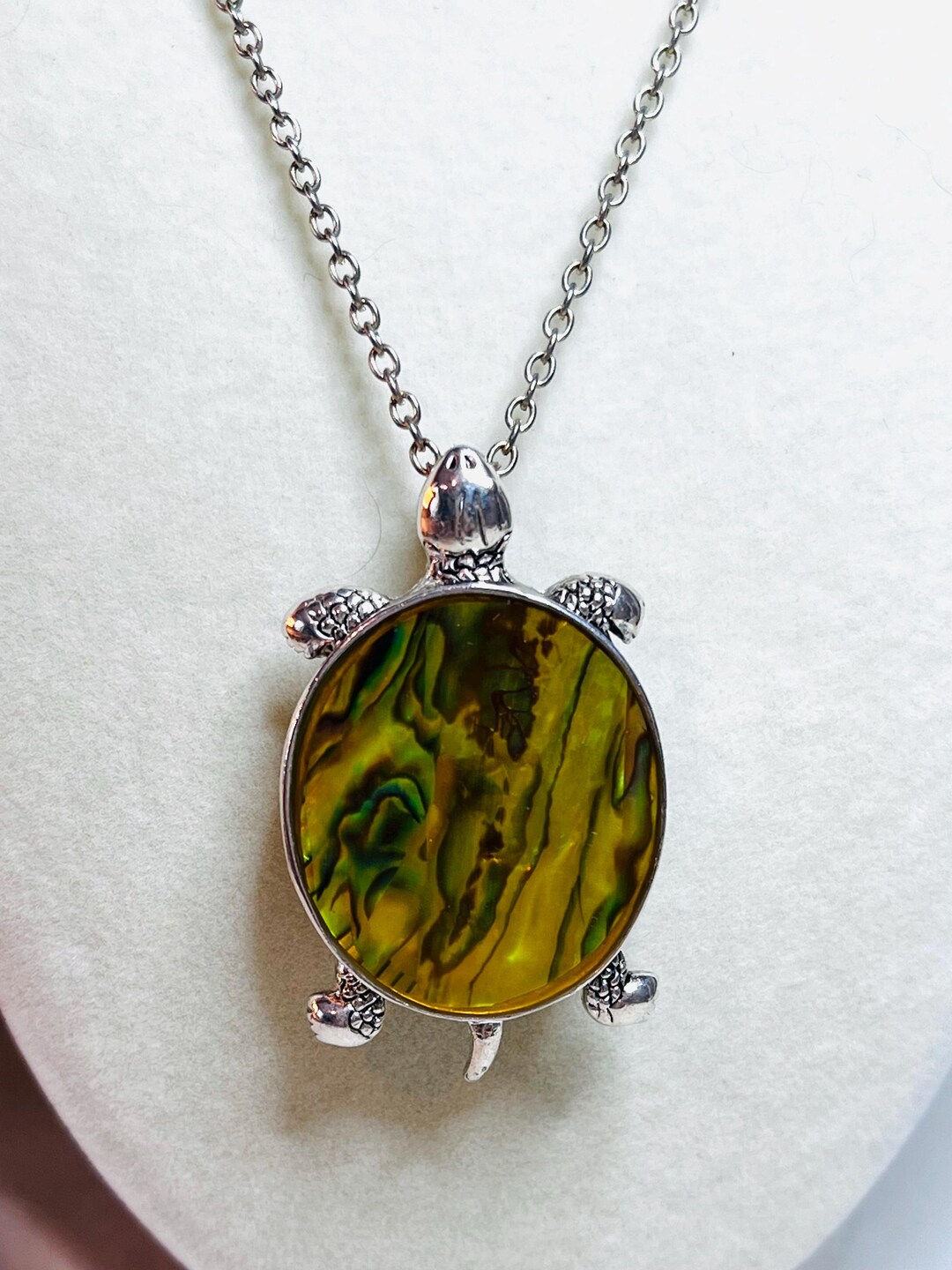 Green Abalone Turtle Pendant Brooch: Silvertone Collectible - Etsy