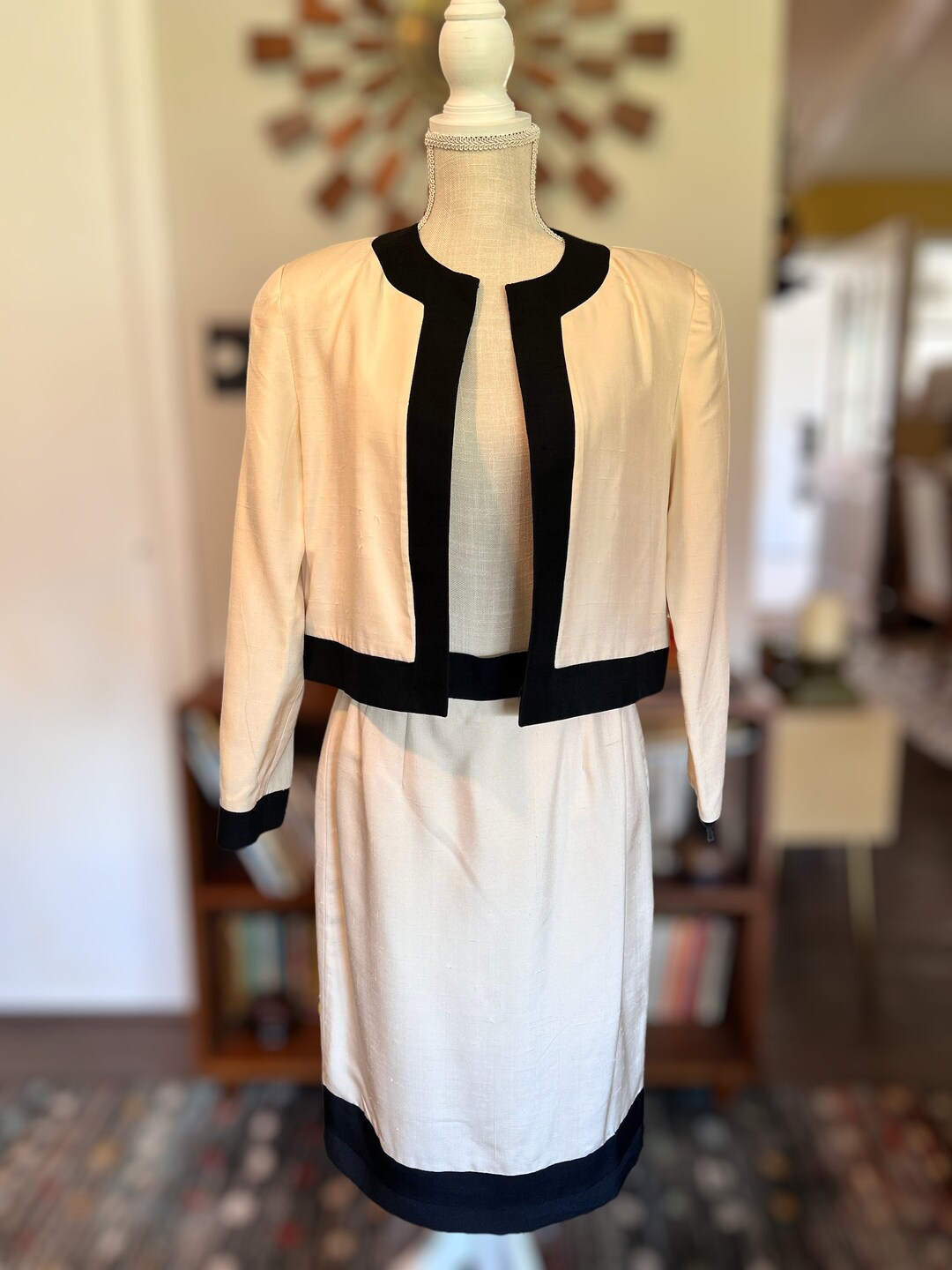 Vintage Barry Bricken Linen Skirt Suit: Ivory With Black Trim, Size 10 ...