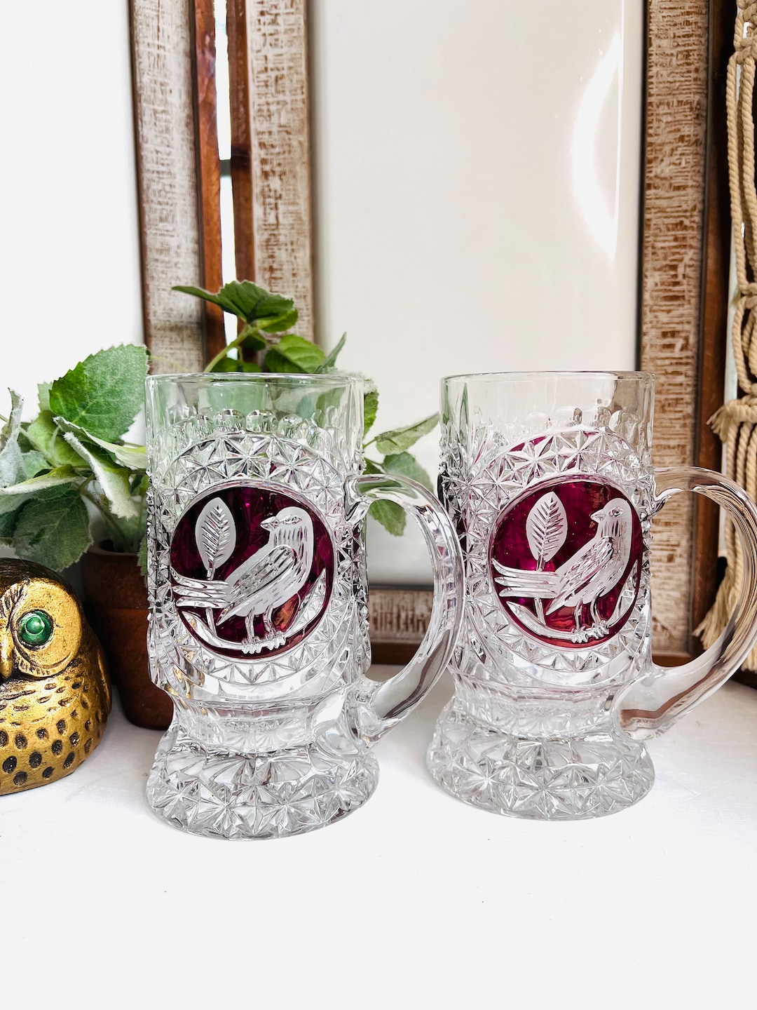 Vintage Hofbauer the Byrdes Collection Ruby Red Lead Cut Crystal Beer ...