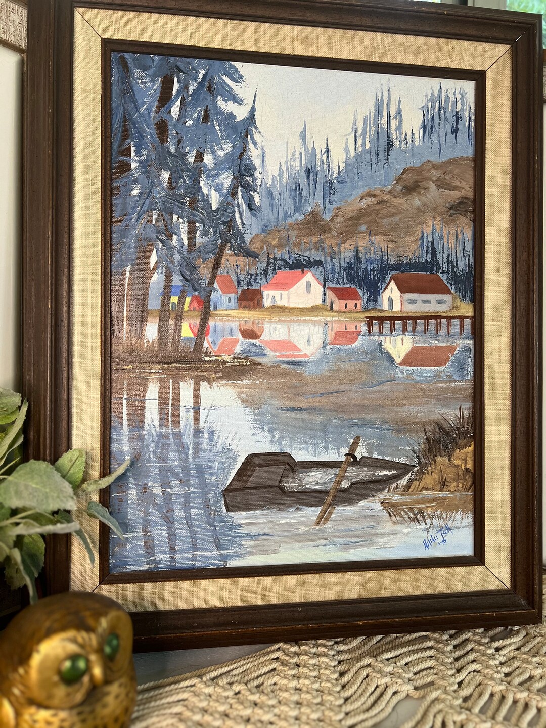 Mcm/vintage Oil on Canvas/signed and Framed/landscape/water Mountains ...