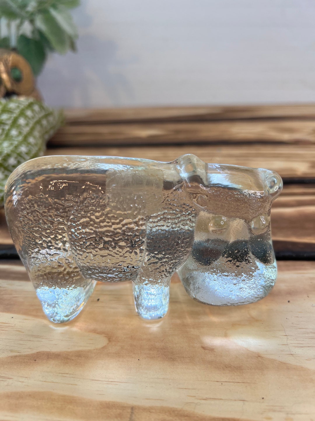 Vintage Viking Art Glass Hippo Figurine/paperweight/clear Glass ...