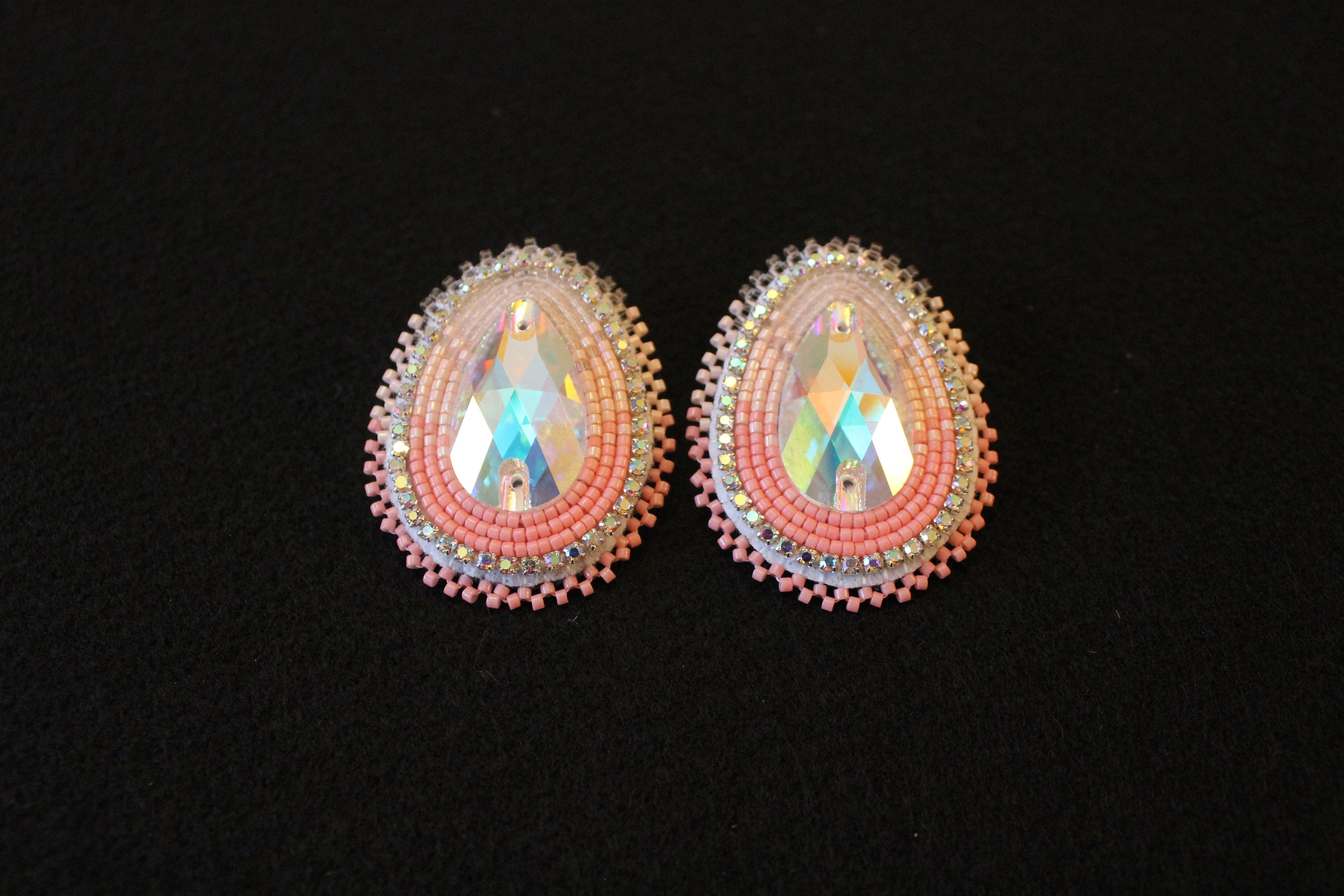 Native American-made Pink Ombre Beaded Post Earrings With Leather Back ...