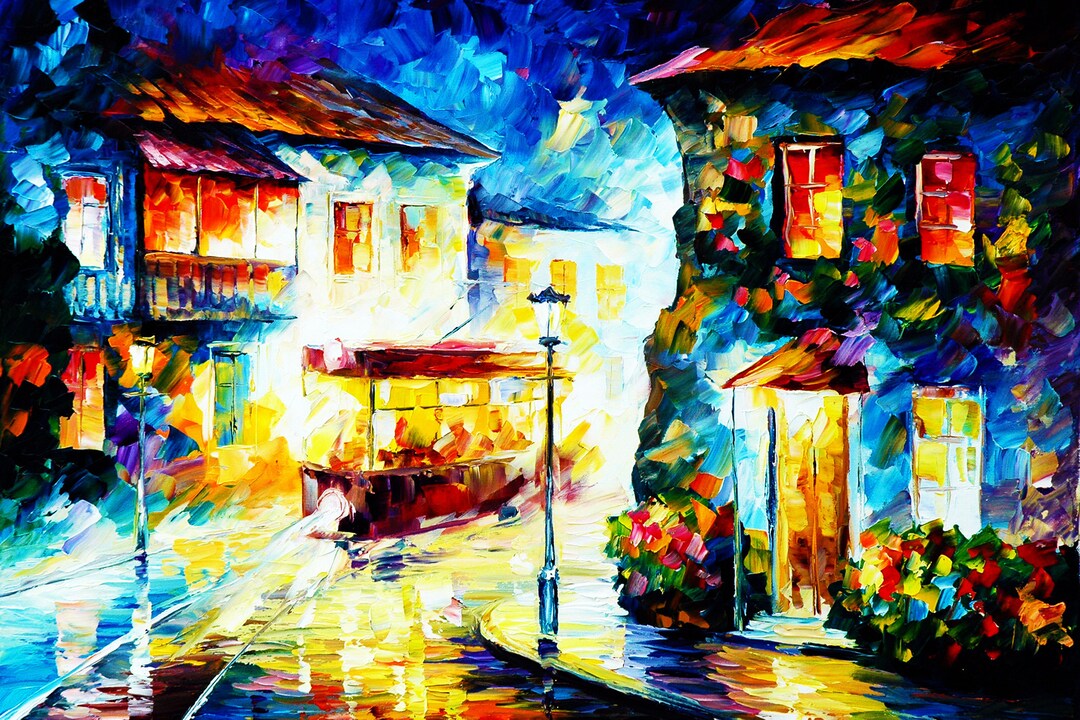 Yellow Cityscape With Tram Fine Art Print on Canvas by Leonid Afremov ...
