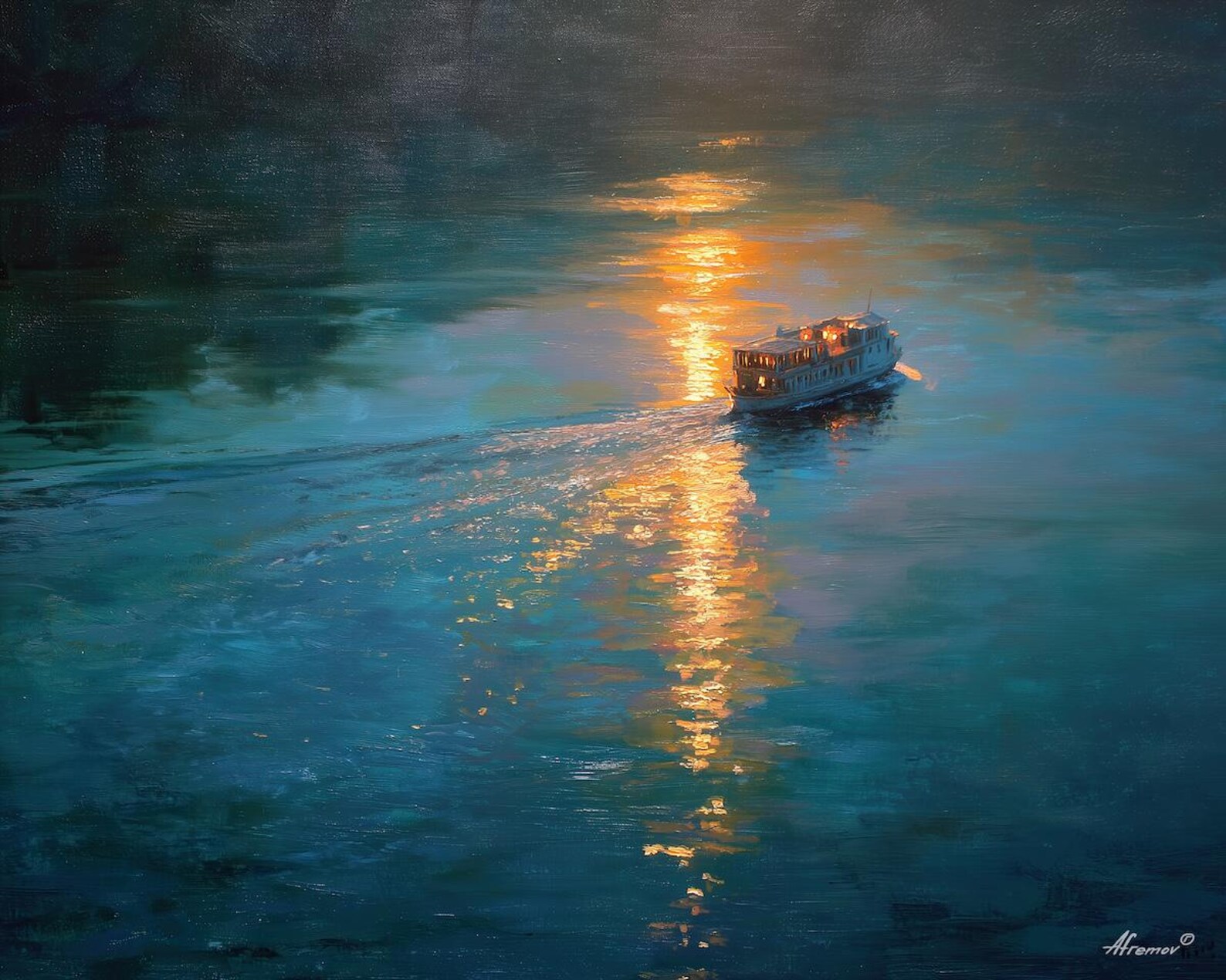 GOLDEN FERRY: Hand Painted Oil on Canvas by Leonid Afremov Gallery - Etsy
