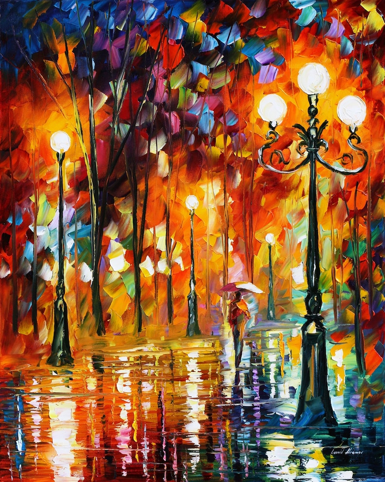Street Lights Oil Painting Scenery Wall Decor Red Artwork - Etsy