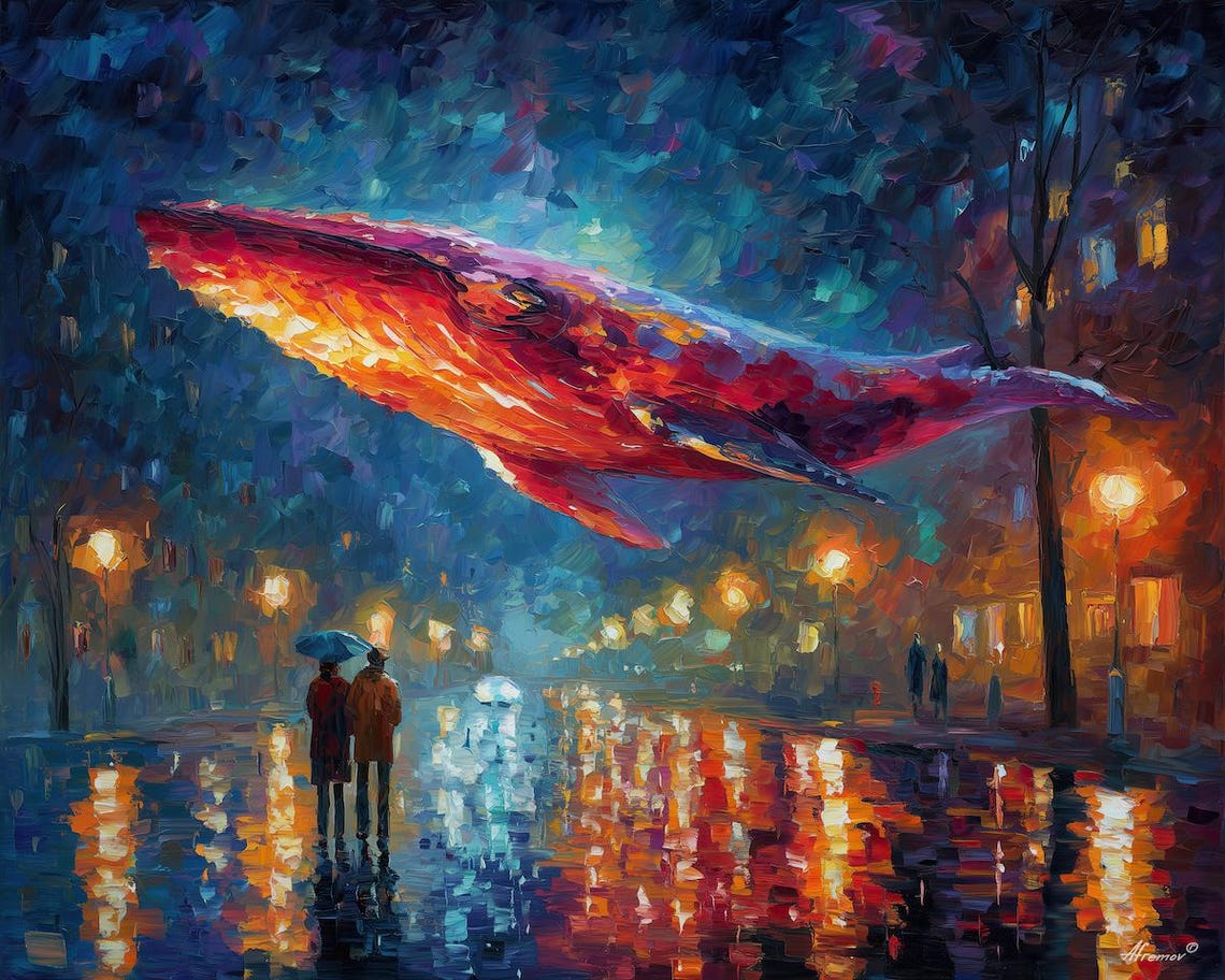 CRIMSON WHALE: Hand Painted Oil on Canvas by Leonid Afremov Gallery - Etsy