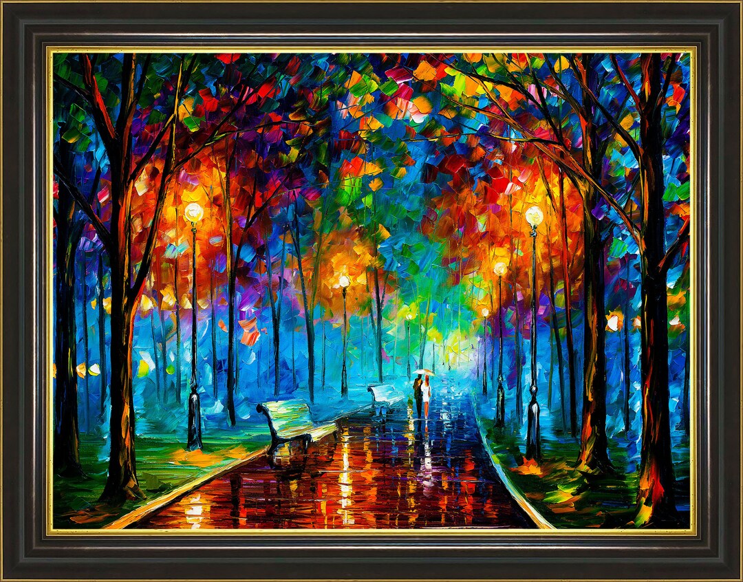 Framed Giclee Print on Canvas: Blue Path in the Park Colorful - Etsy