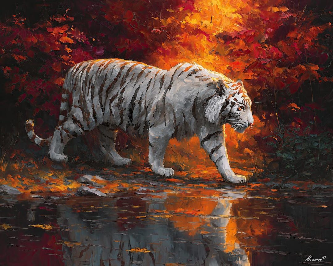SILVER TIGER: Hand Painted Oil on Canvas by Leonid Afremov Gallery - Etsy