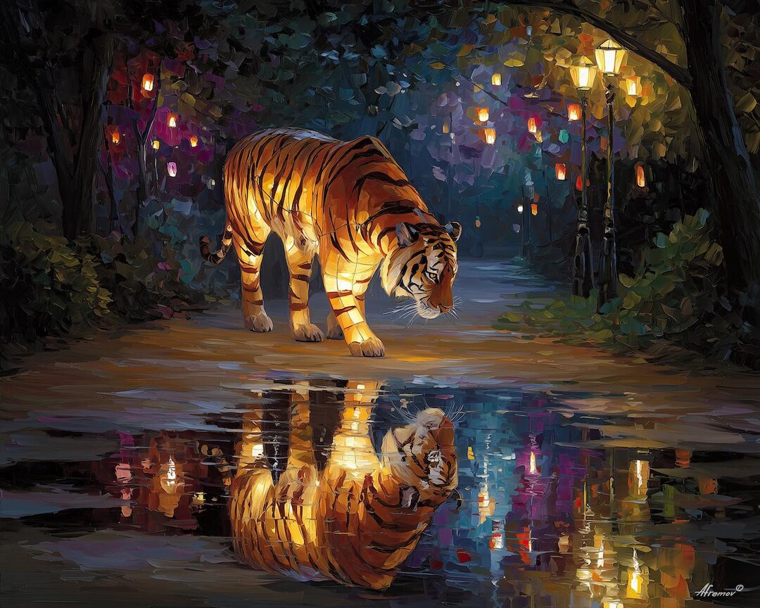 LANTERN TIGER: Hand Painted Oil on Canvas by Leonid Afremov Gallery - Etsy
