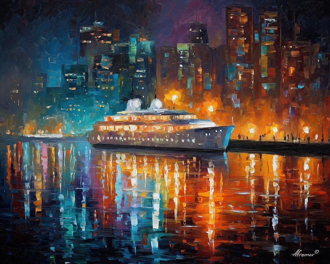 HARBOR LIGHTS: Hand Painted Oil on Canvas by Leonid Afremov Gallery - Etsy