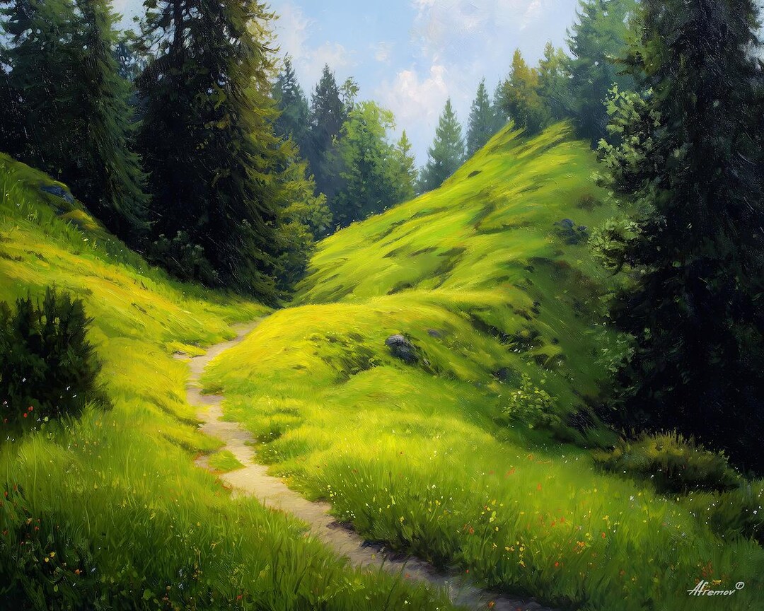 HILLSIDE TRAIL: Hand Painted Oil on Canvas by Leonid Afremov Gallery - Etsy