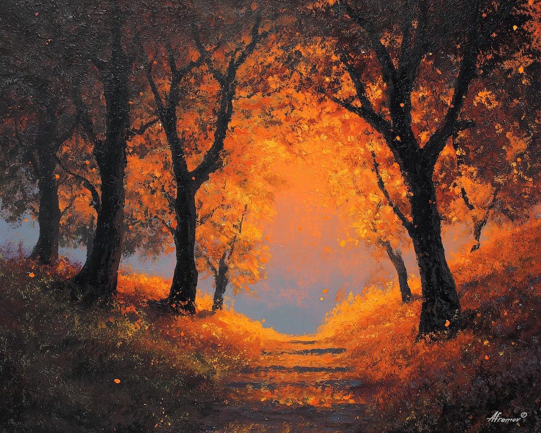 AUTUMN FOOTPATH: Hand Painted Oil on Canvas by Leonid Afremov Gallery ...
