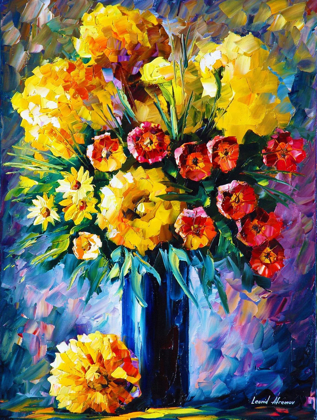 Peony Wall Art Oil Painting Poppers Artwork Canvas by Leonid Afremov - Etsy