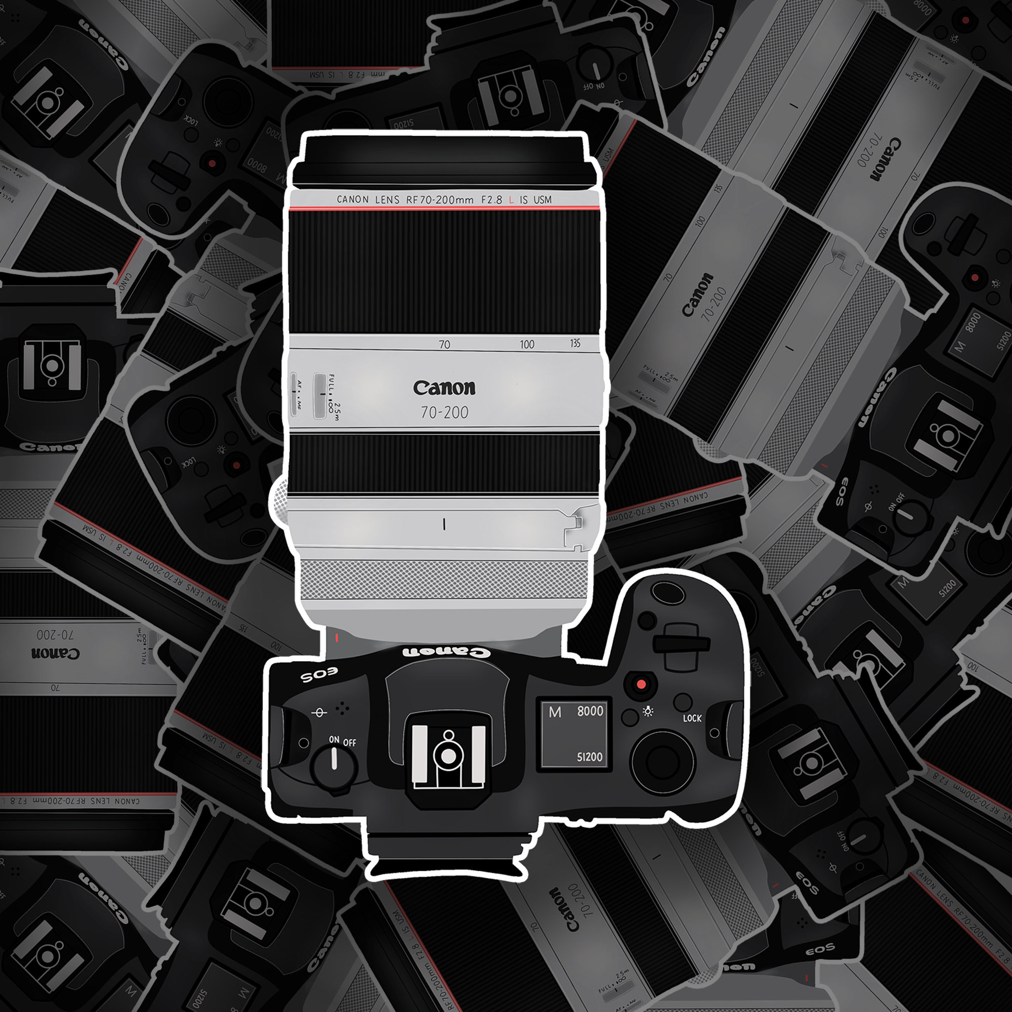 Canon EOS R5 + RF70-200, Camera Sticker for Laptop, Photography Sticker ...