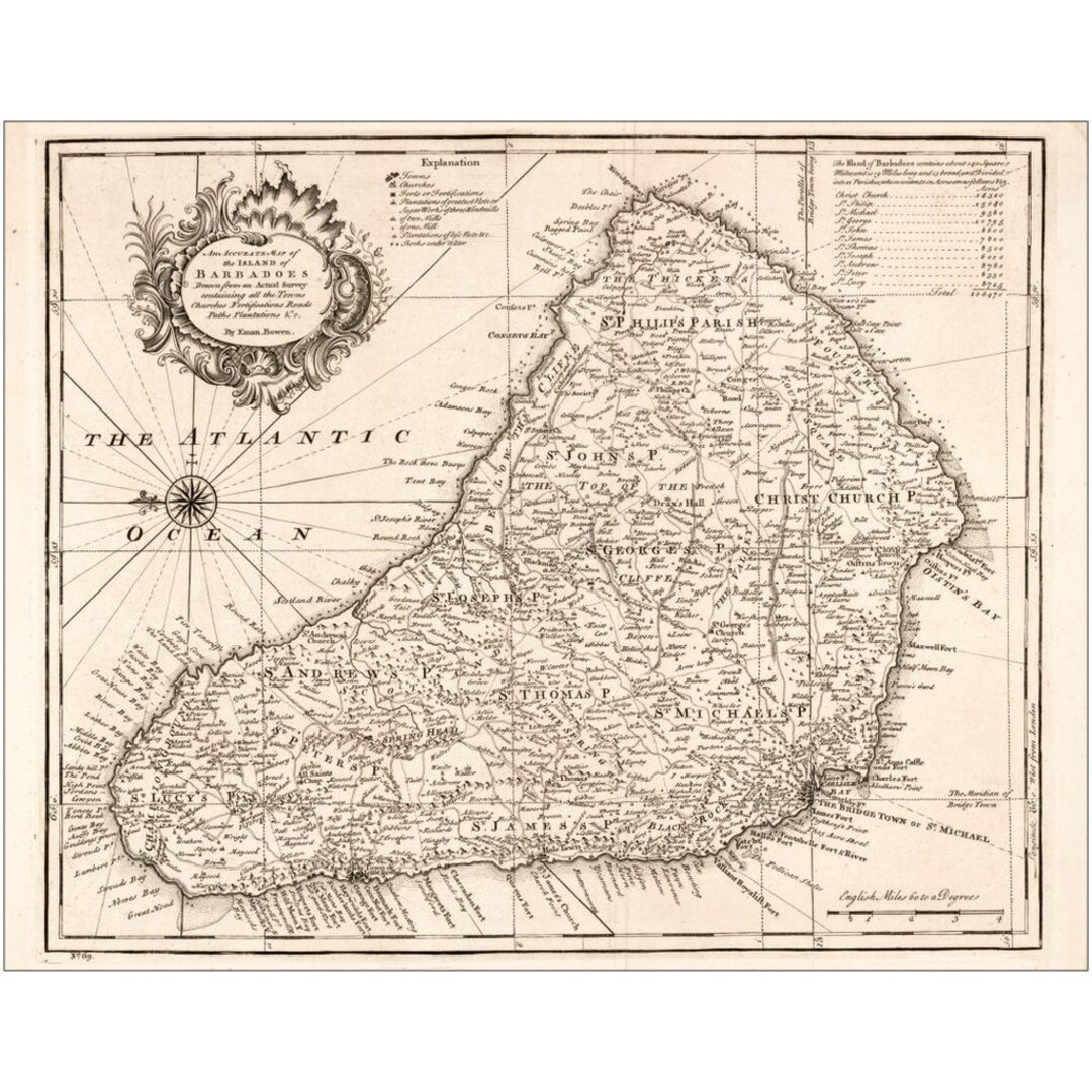 1752 Map of Barbados - Etsy
