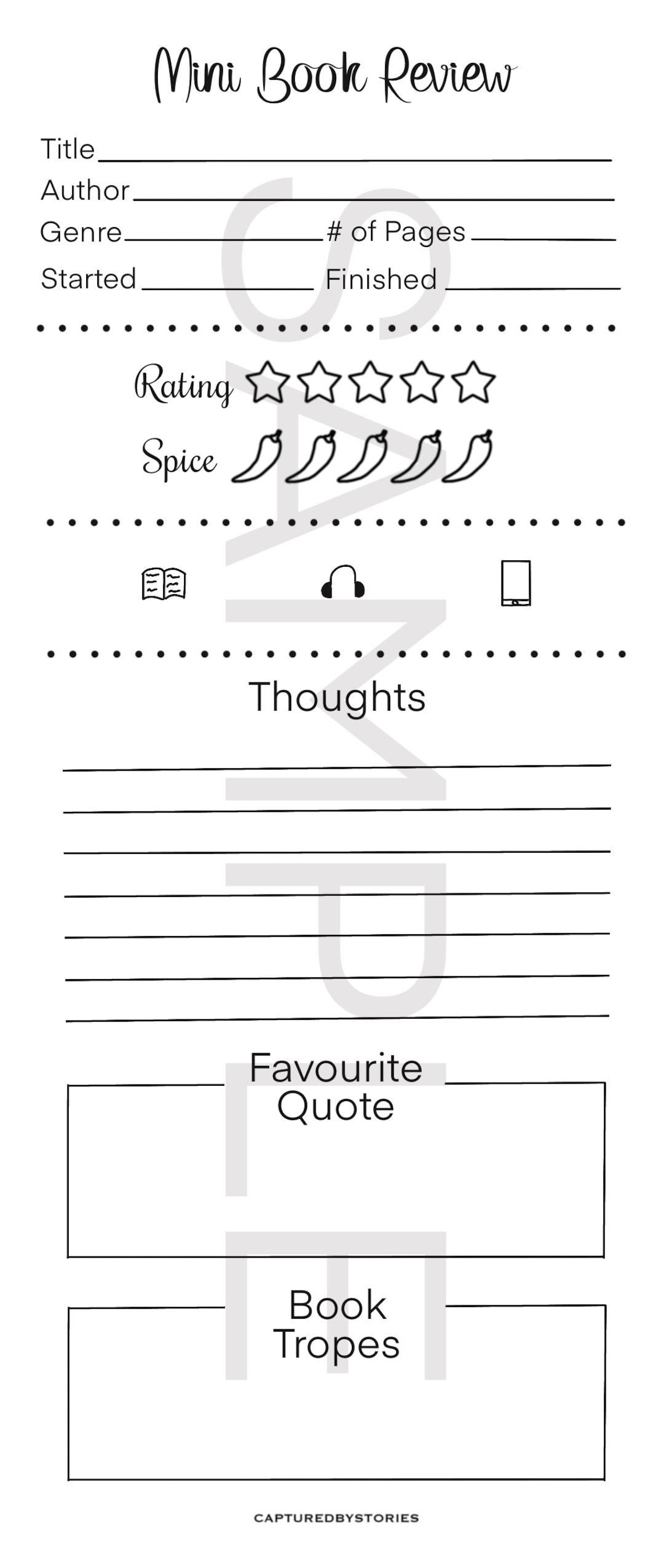 Mini Book Review Template - Simple - Etsy