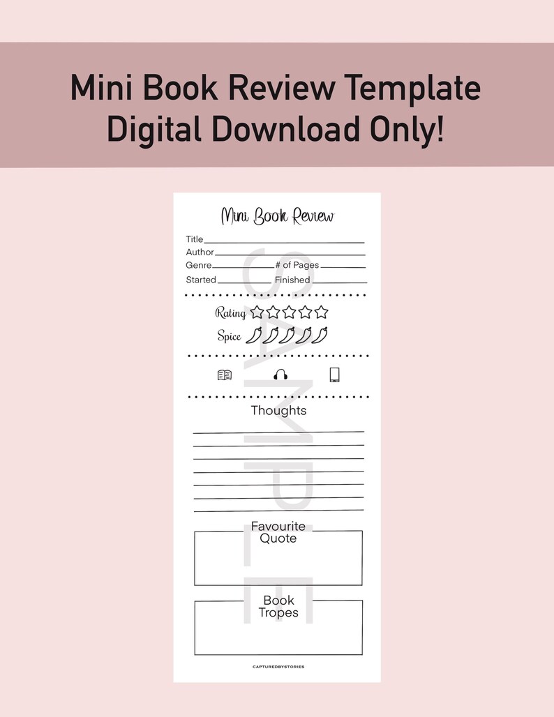 Mini Book Review Template - Simple - Etsy