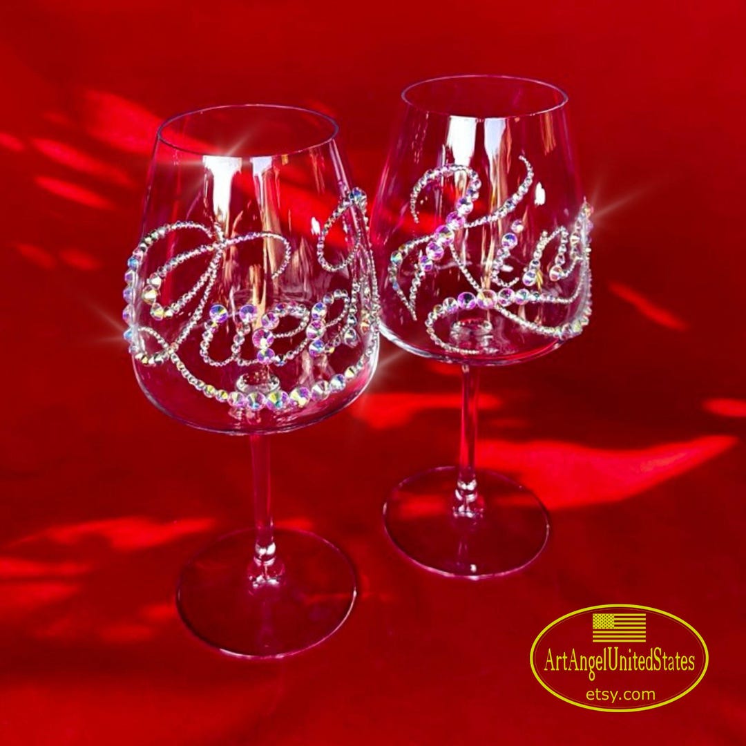 Toasting Glasses Anniversary Toast Gift for a Couple Elegant Glam Glass ...
