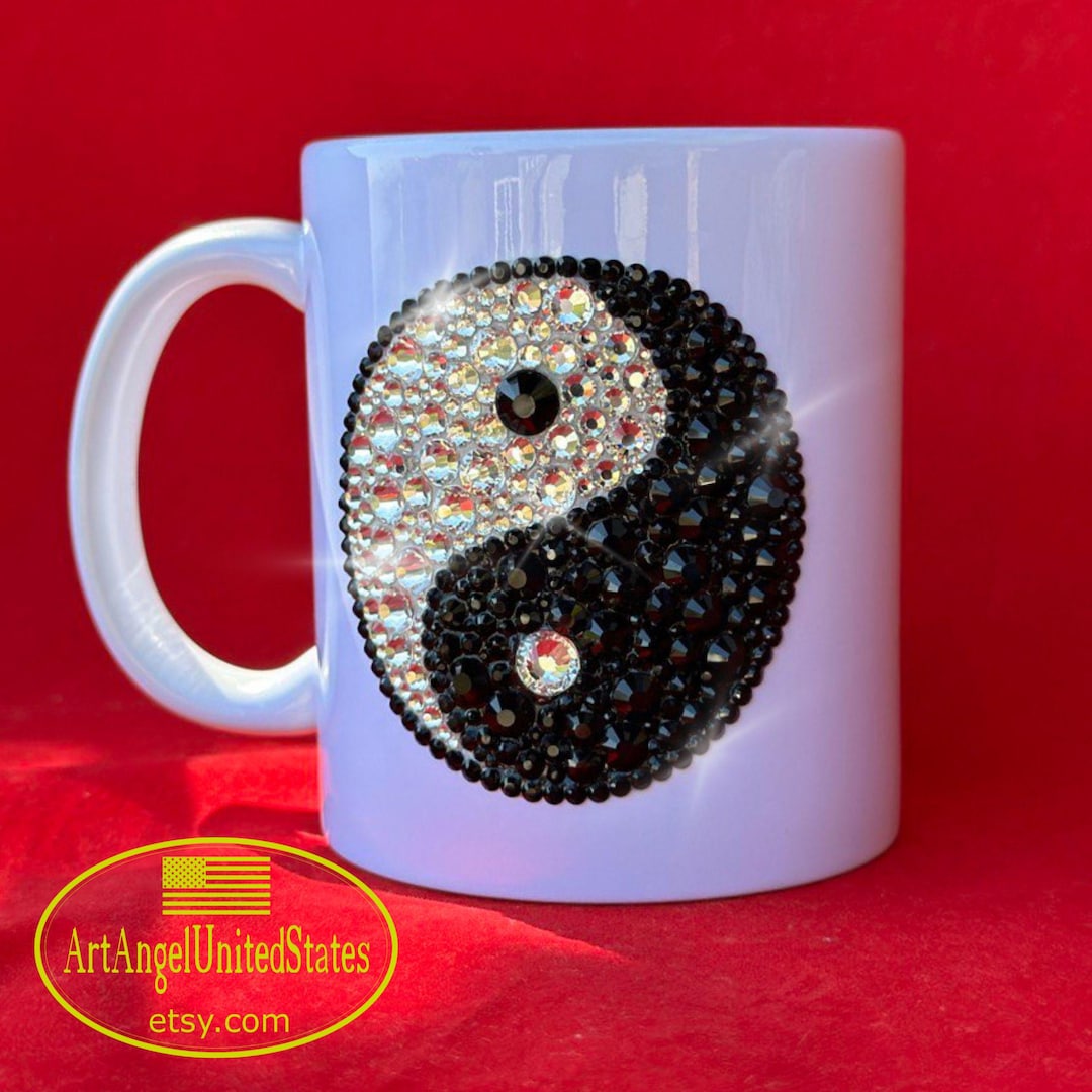 Yin Yang Mug Dao Spiritual Symbol Crystal Rhinestone Handmade Decor Cup ...