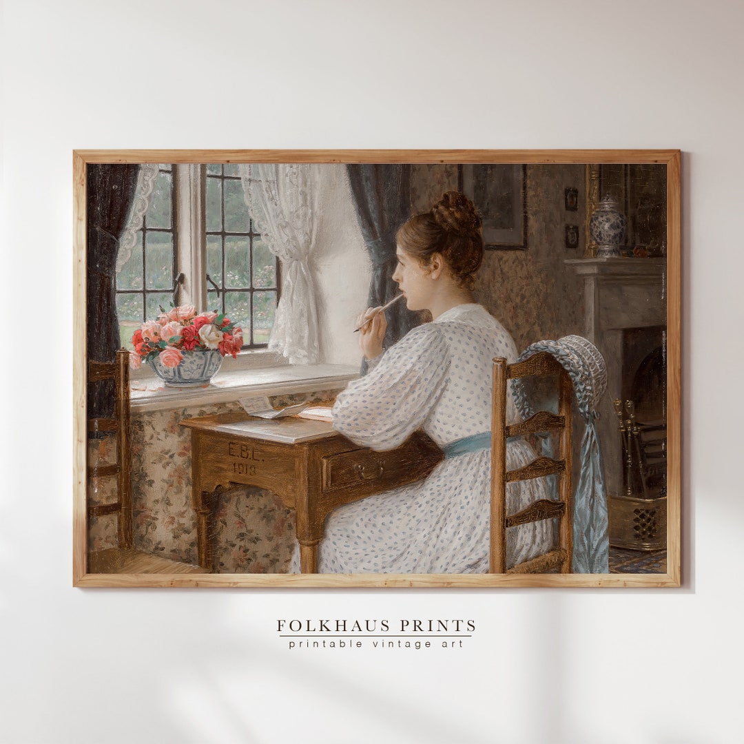 Woman Writing a Letter Painting Printable Wall Art Digital Download ...