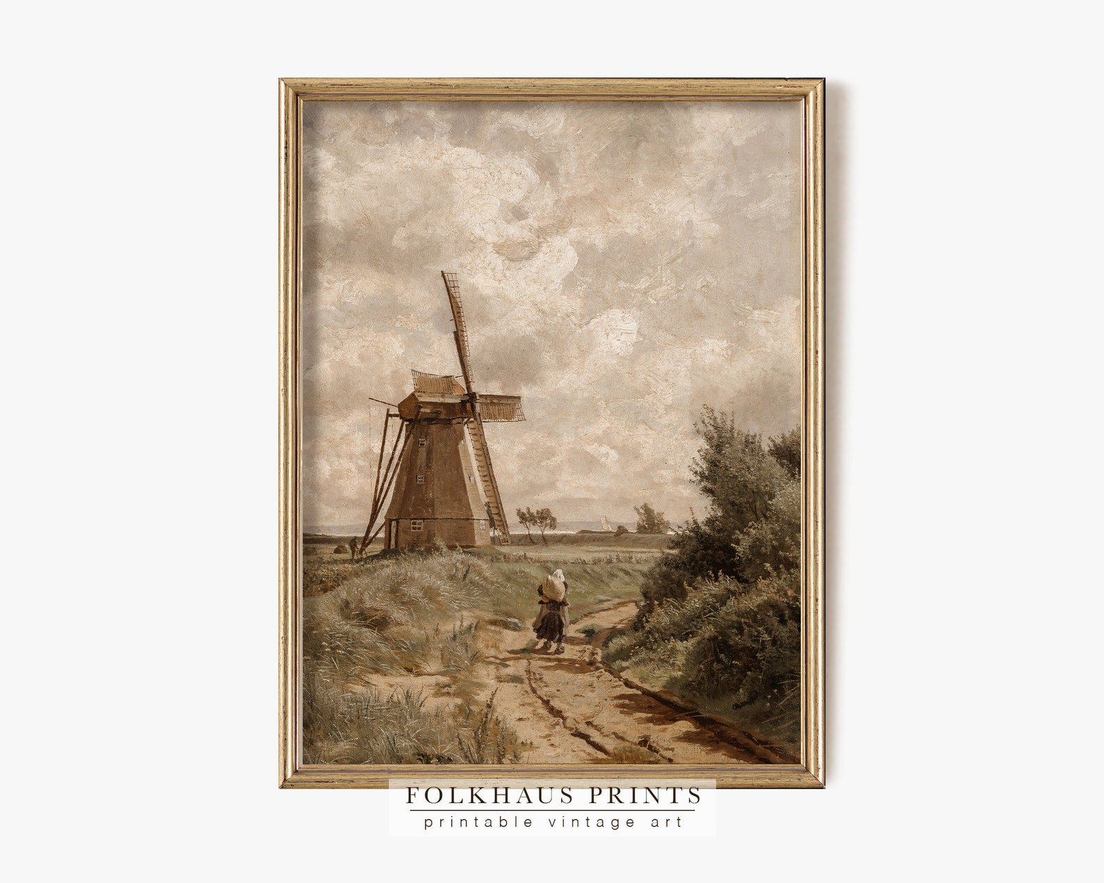 Windmill Landscape Painting Printable Wall Art Digital - Etsy