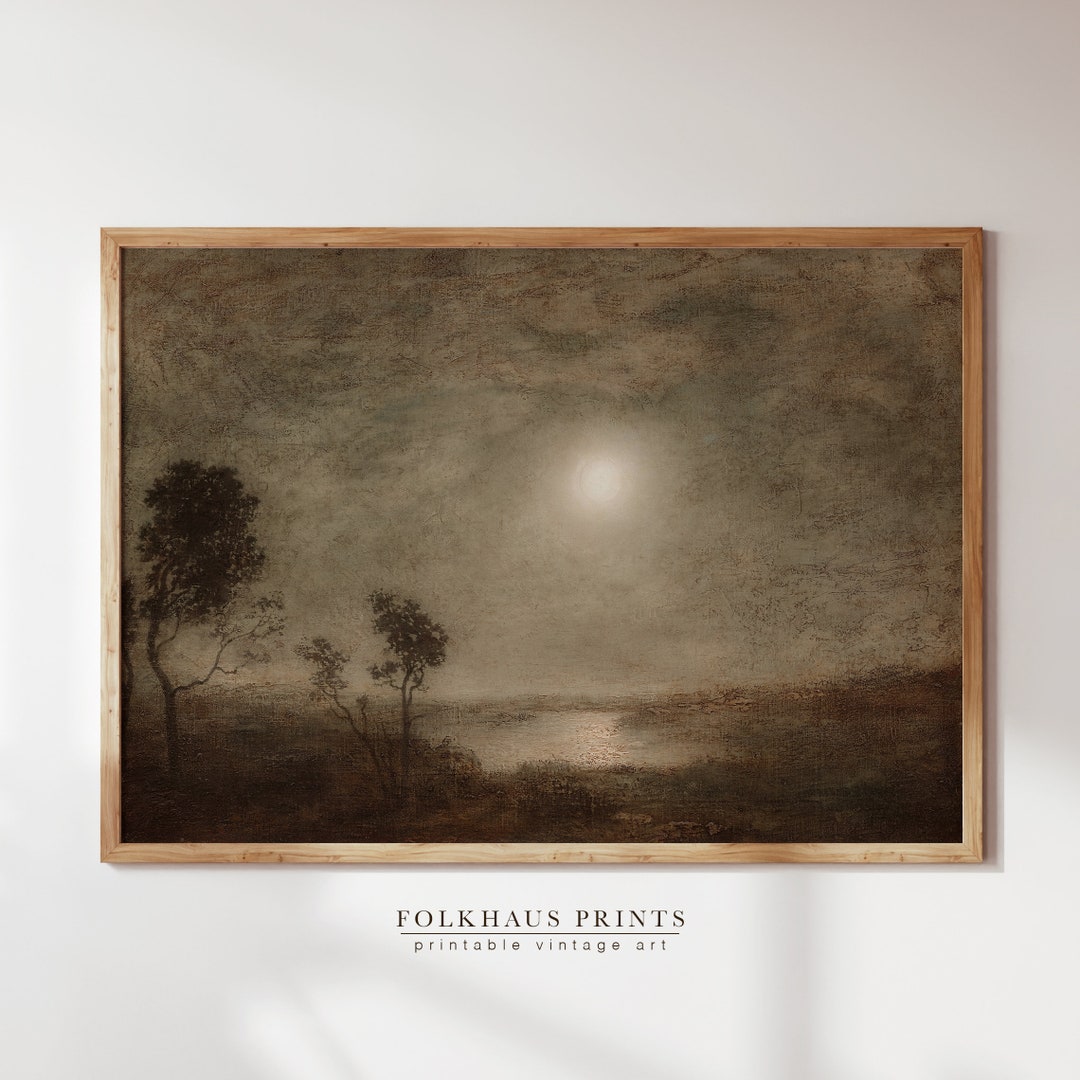 Landscape Painting | Printable Wall Art | Vintage Moonlight Print ...