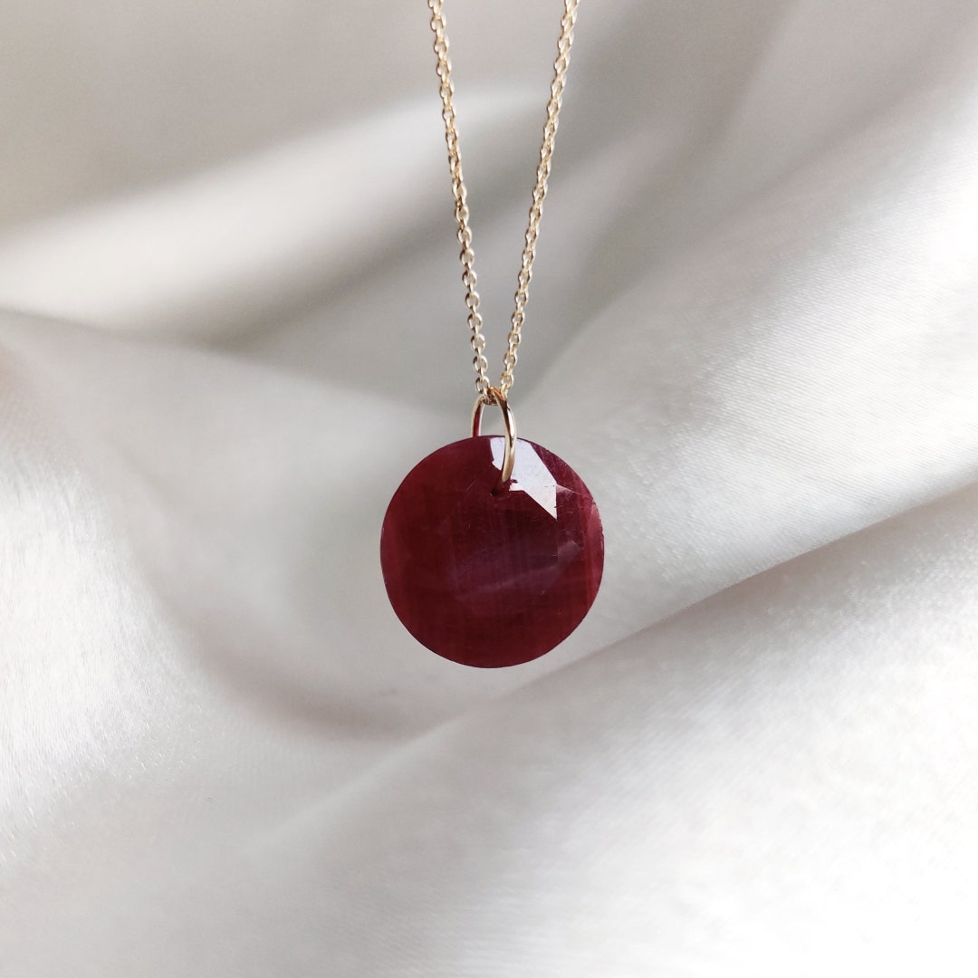 Natural Ruby Pendant, 14K Solid Yellow Gold Ruby Pendant, July ...