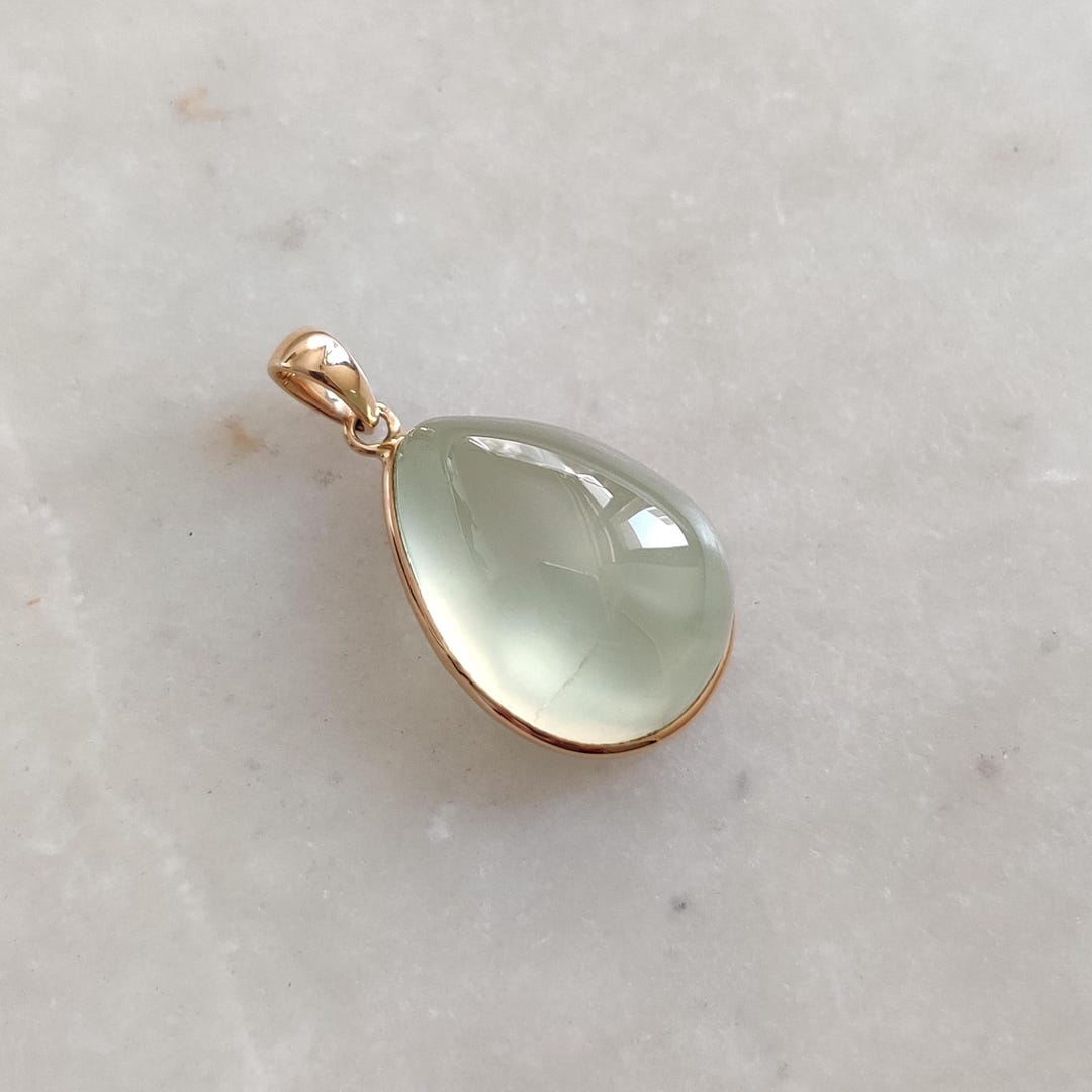 Natural Prehnite Pendant, 14K Solid Yellow Gold Prehnite Pendant, May ...