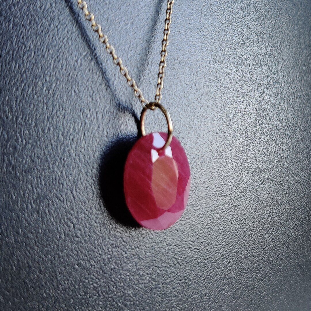 Natural Ruby Pendant, 14K Solid Yellow Gold Ruby Pendant, July ...