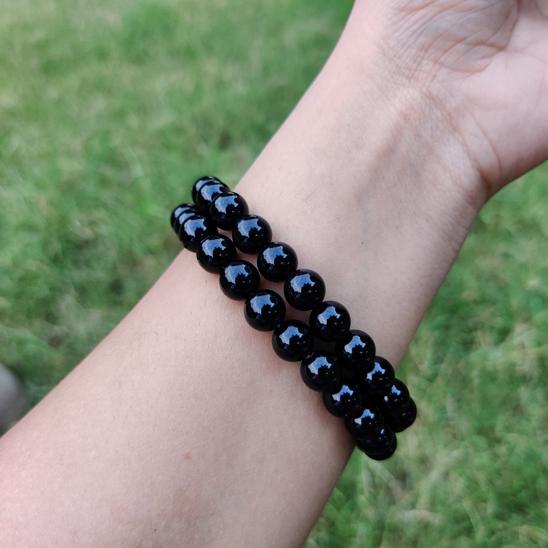 Natural Black Onyx Beads Bracelet, Black Onyx Round Bead Bracelet ...
