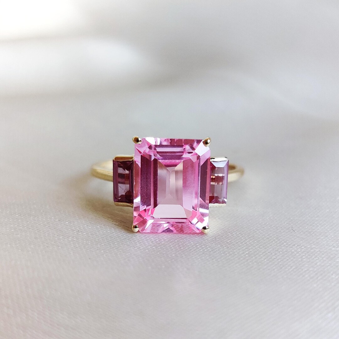 14K Gold Pink Purple Hydro Ring, Solid Yellow Gold Hydro Ring, February ...