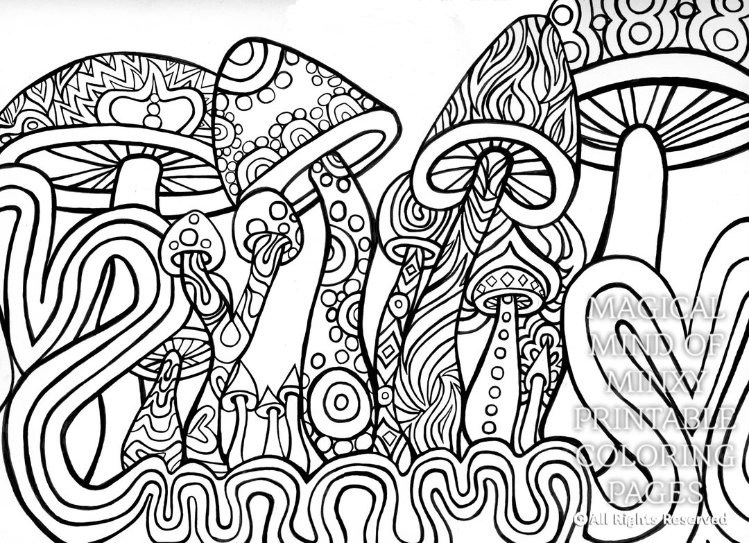 Hand Drawn Adult Coloring Page, Psychedelic, Mushroom Art, Zentangle ...